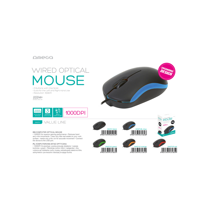 MOUSE OMEGA 3D OPTICAL 1000DPI BLU