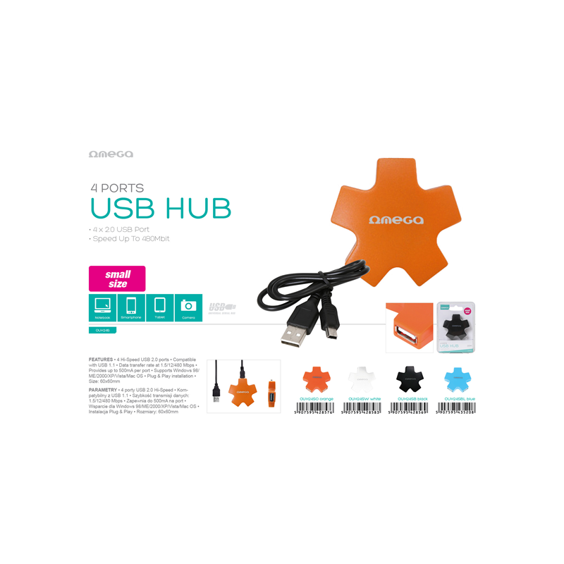 OMEGA USB 2.0 HUB 4 PORT STAR BLUE