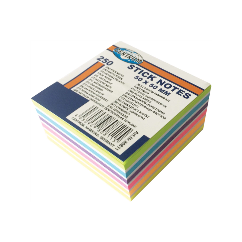 STICK NOTES 50X50MM 250SH 7 COL