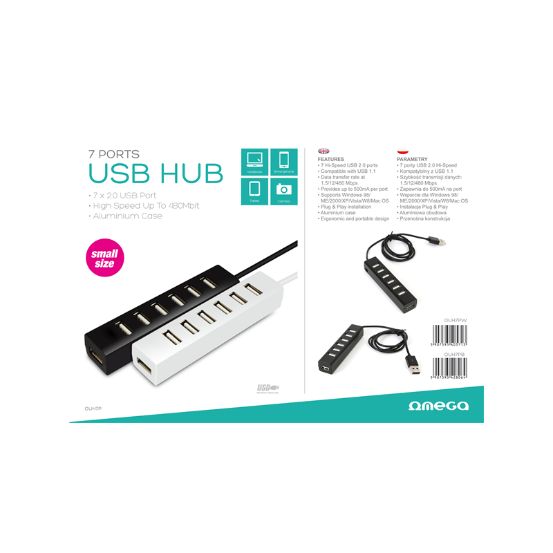 OMEGA USB 2.0 HUB 7 PORT WHITE